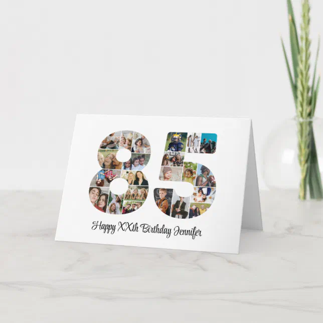 Happy 85th Birthday Number 85 Custom Photo Collage Card | Zazzle