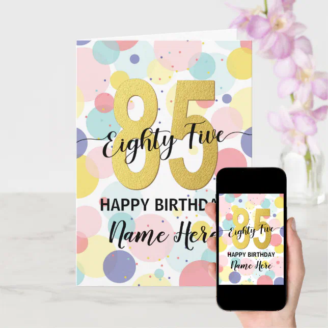 Happy 85th Birthday Pastel Rainbow Gold Woman Card | Zazzle