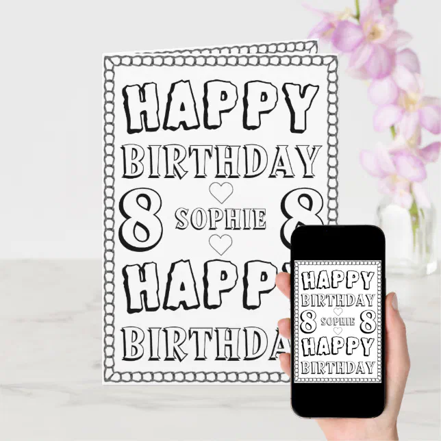 Happy 8th Birthday Coloring Card | Zazzle