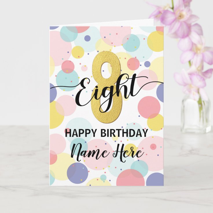 Happy 8th Birthday Pastel Rainbow Gold Girl Card | Zazzle