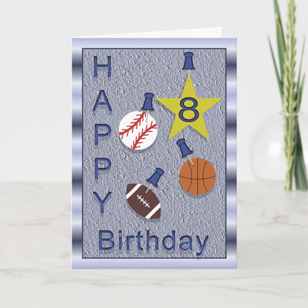 Happy 8th Birthday Sports Themed Card | Zazzle