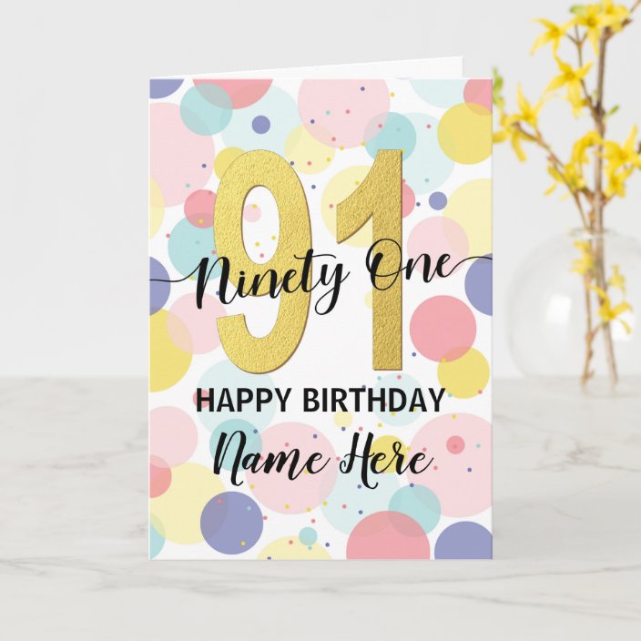 Happy 91st Birthday Pastel Rainbow and Gold Girl Card | Zazzle.com
