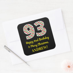 Happy 93rd Birthday & Merry Christmas, Custom Name Square Sticker | Zazzle