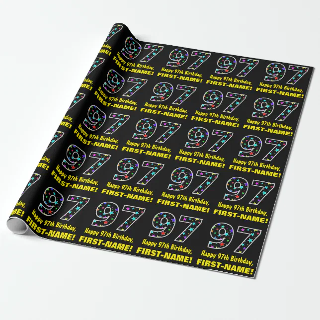 Happy 97th Birthday, Fun Colorful Stars Pattern 97 Wrapping Paper | Zazzle
