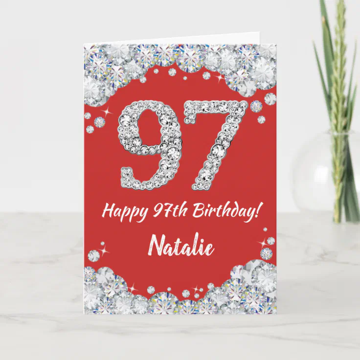 Happy 97th Birthday Red and Silver Glitter Card | Zazzle