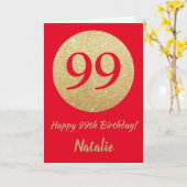 Happy 99th Birthday Red and Gold Glitter Card | Zazzle