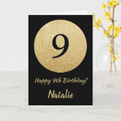 Happy 9th Birthday Black and Gold Glitter Card | Zazzle