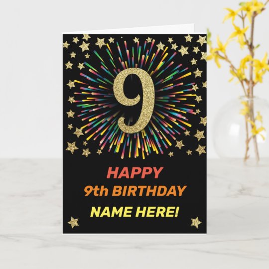Happy 9th Birthday Black & Gold Rainbow Firework Card | Zazzle.com