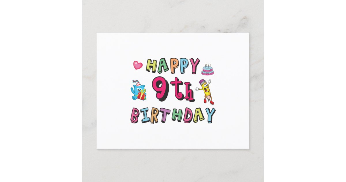 Happy 9th Birthday for 9 year old Kids B-day Postcard | Zazzle