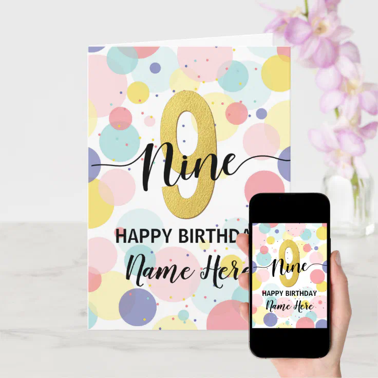 Happy 9th Birthday Pastel Rainbow Gold Girl Card | Zazzle