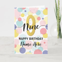 Happy 9th Birthday Pastel Rainbow Gold Girl Card | Zazzle