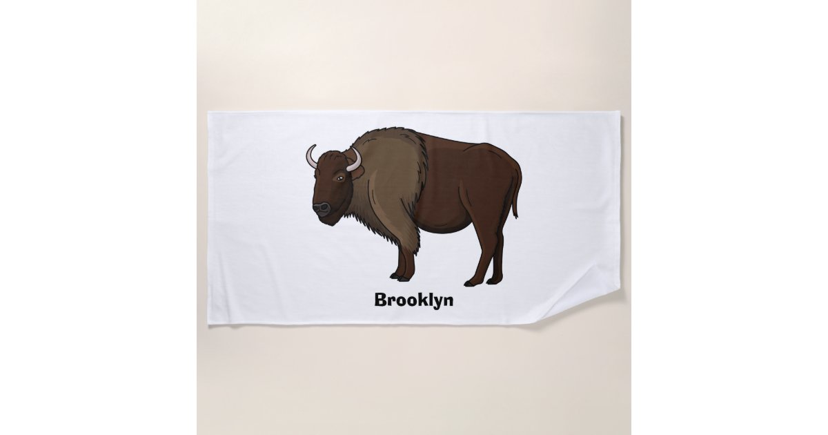 Happy American bison buffalo illustration Beach Towel | Zazzle