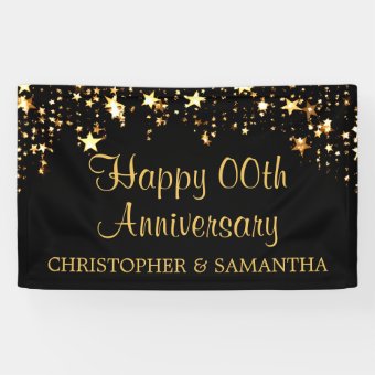Happy Anniversary | ANY Year | Black & Gold Banner | Zazzle