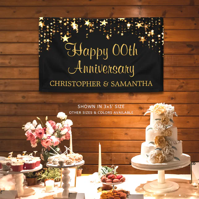 Happy Anniversary | ANY Year | Black & Gold Banner | Zazzle