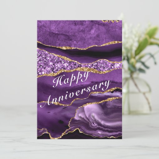 Happy Anniversary Card - Agate Purple Violet Gold | Zazzle