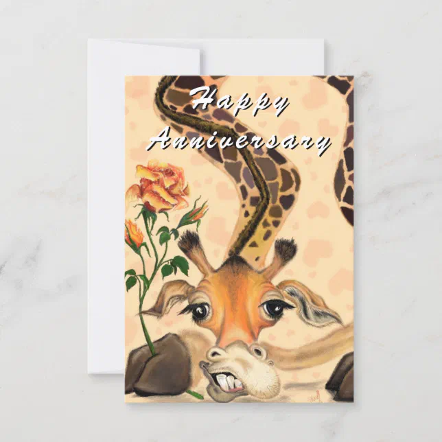 Happy Anniversary Card Romantic Giraffe with Rose | Zazzle