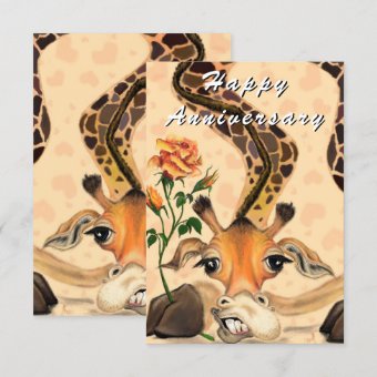 Happy Anniversary Card Romantic Giraffe with Rose | Zazzle