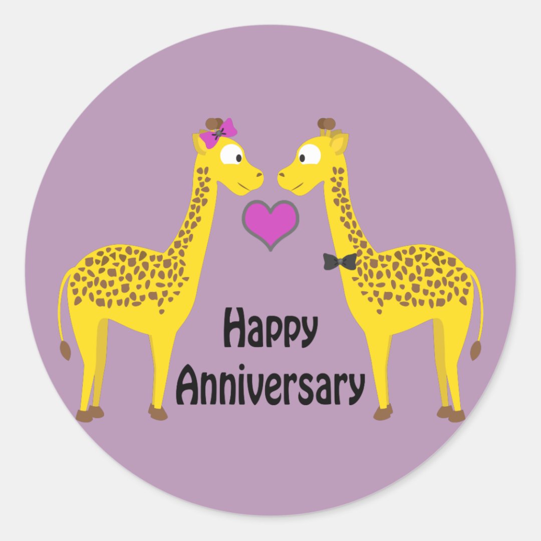 Happy Anniversary Giraffes Classic Round Sticker | Zazzle