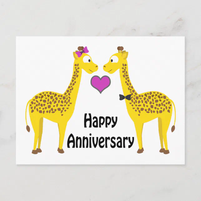 Happy Anniversary Giraffes Postcard | Zazzle