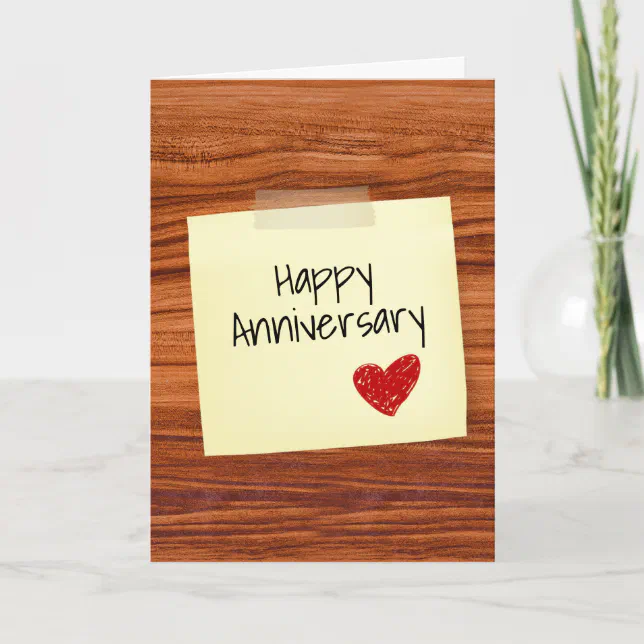 Happy Anniversary Note On Wood Card | Zazzle