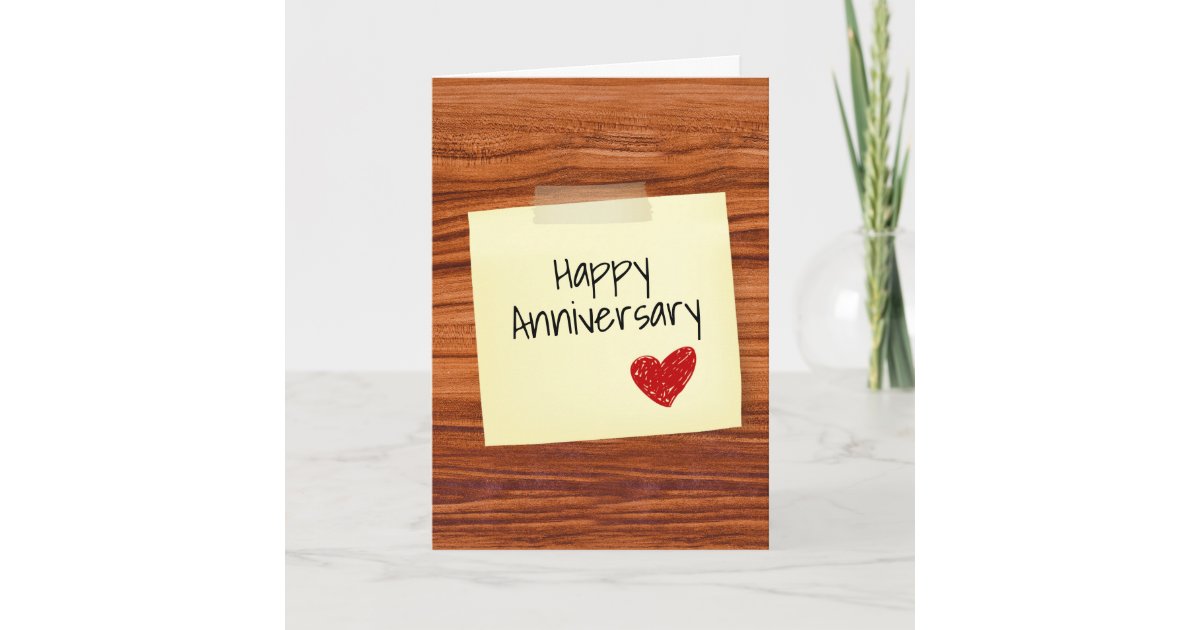 Happy Anniversary Note On Wood Card | Zazzle