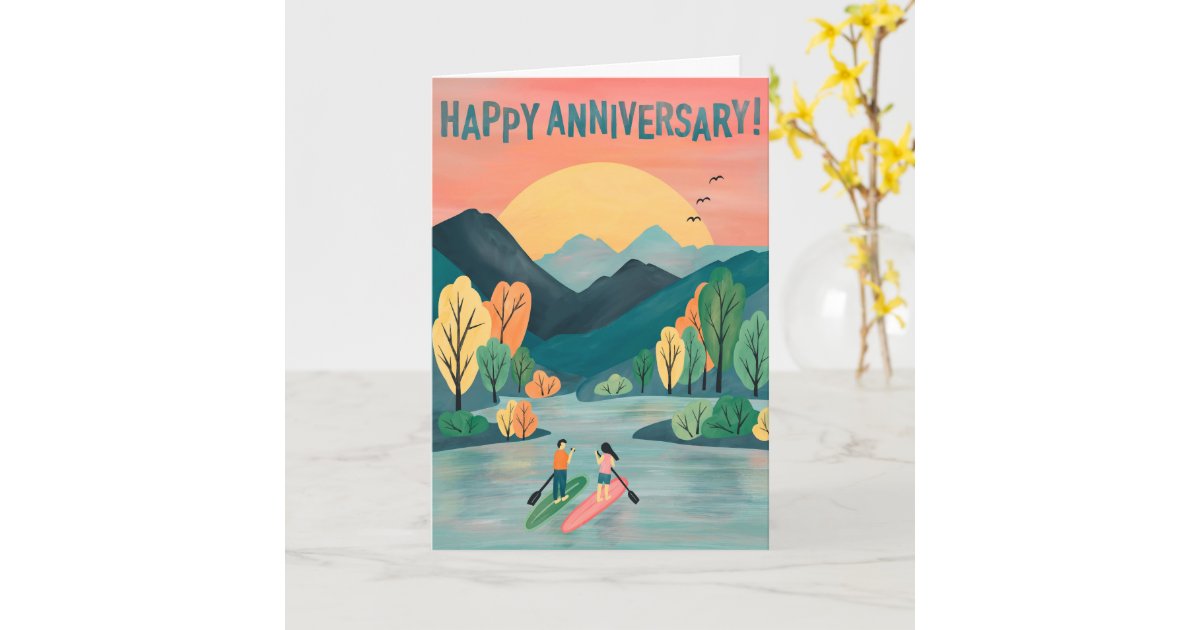 Happy Anniversary Paddleboarding SUP Paddleboard Card | Zazzle