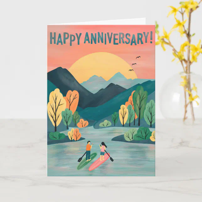 Happy Anniversary Paddleboarding SUP Paddleboard Card | Zazzle