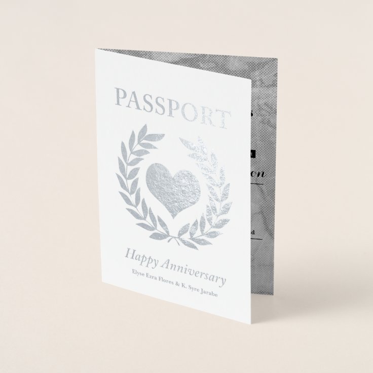 Happy Anniversary Party Silver Passport Foil Card | Zazzle