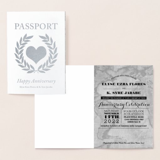 Happy Anniversary Party Silver Passport Foil Card | Zazzle