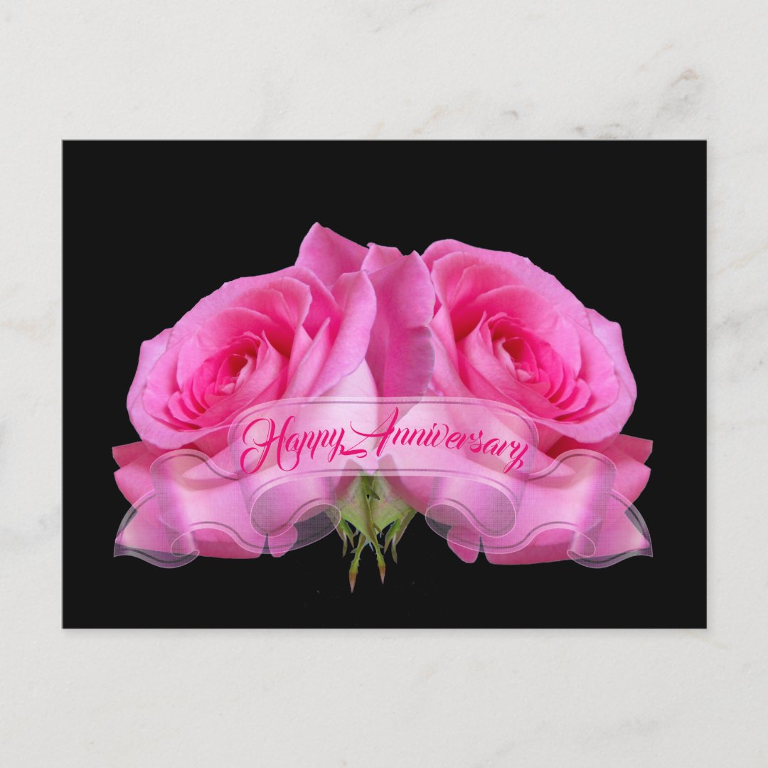 Happy Anniversary Pink Roses Collectible Postcards | Zazzle
