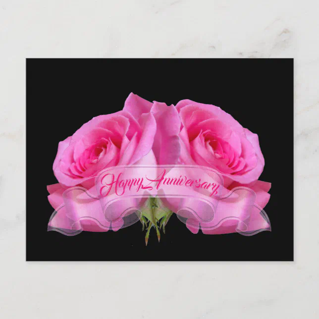 Happy Anniversary Pink Roses Collectible Postcards | Zazzle