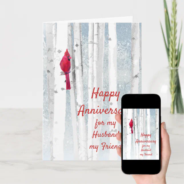 Happy Anniversary Red Cardinal Husband Friend Card | Zazzle
