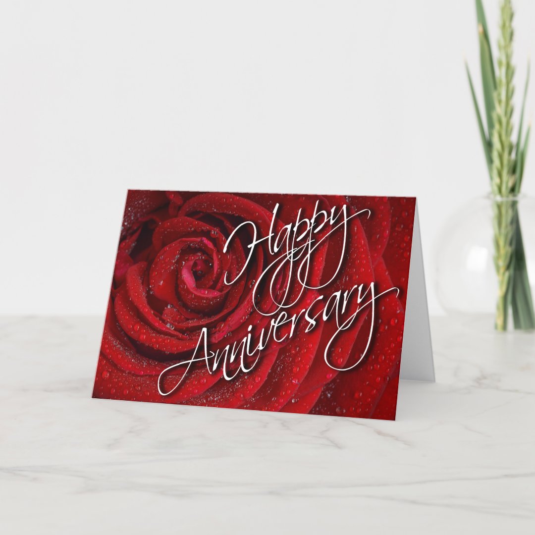 Happy Anniversary Red Rose Card - Blank Inside | Zazzle