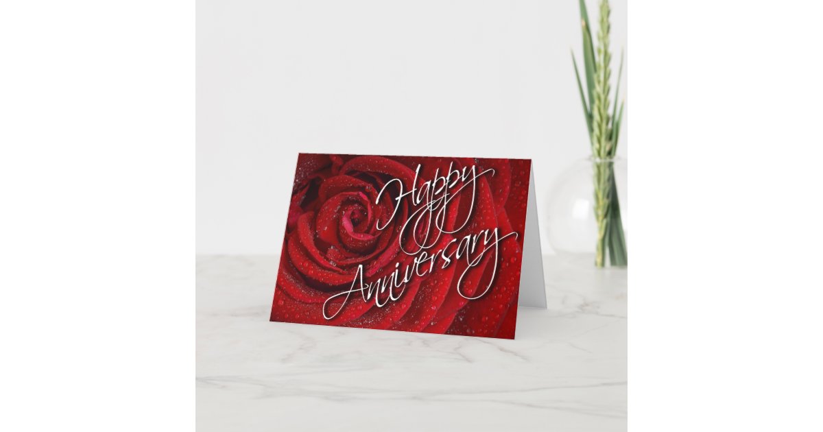 Happy Anniversary Red Rose Card - Blank Inside | Zazzle