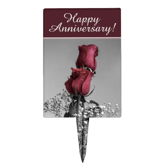 Happy Anniversary | Red Roses Photograph Cake Topper | Zazzle