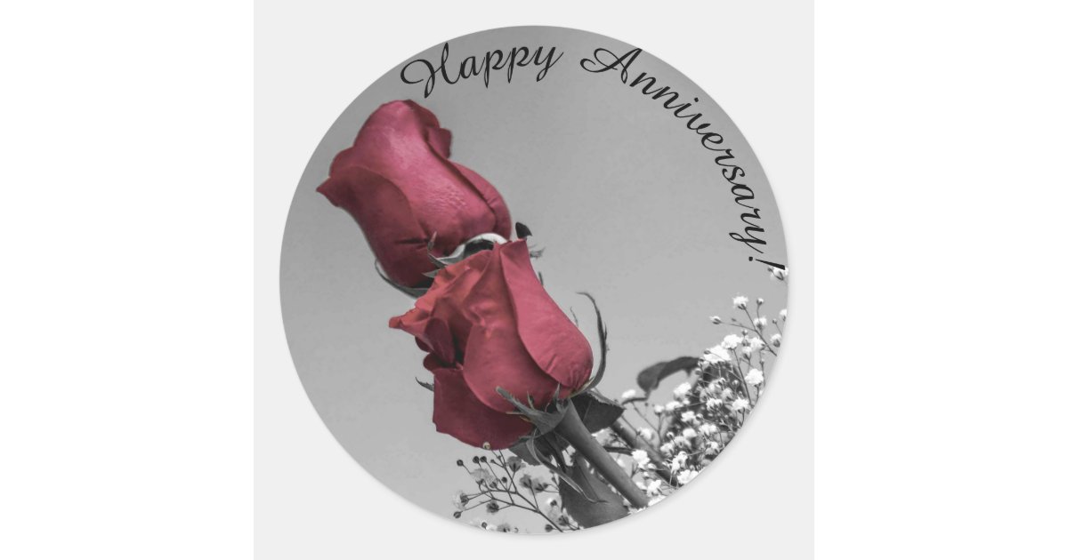 Happy Anniversary | Red Roses Photograph Classic Round Sticker | Zazzle.com