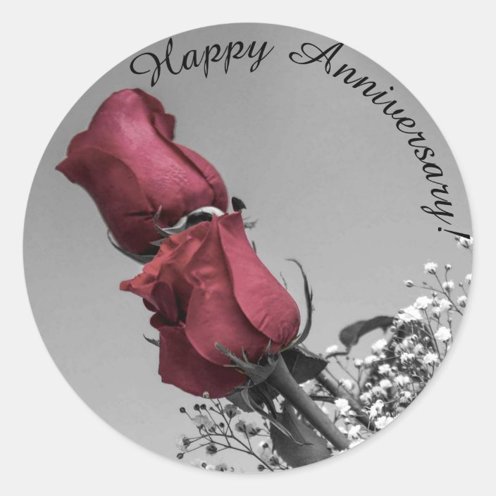Happy Anniversary | Red Roses Photograph Classic Round Sticker | Zazzle.com