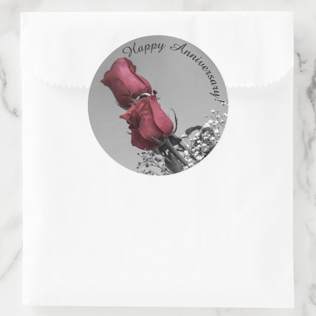 Happy Anniversary | Red Roses Photograph Classic Round Sticker | Zazzle