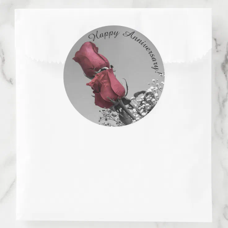 Happy Anniversary | Red Roses Photograph Classic Round Sticker | Zazzle