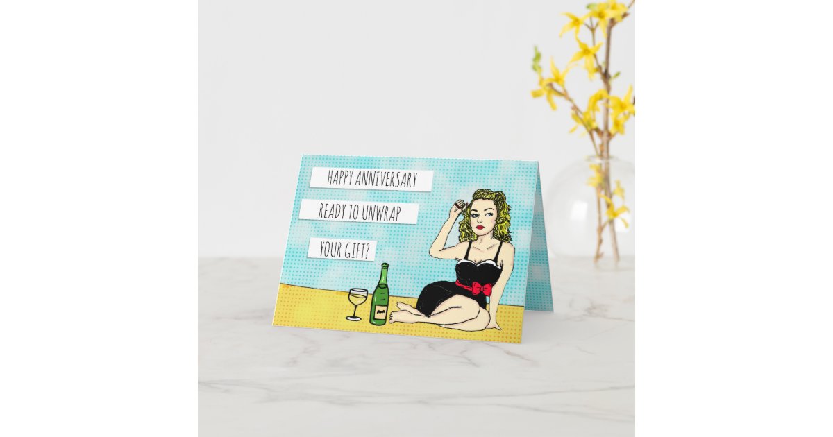 Happy Anniversary Sexy Flirty Retro Lady In Bow Card Zazzle
