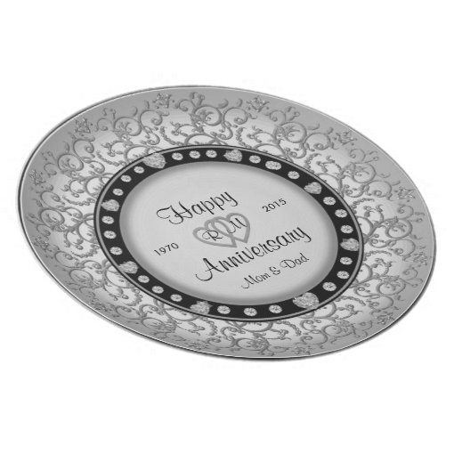 Happy Anniversary Silver Plate with Diamonds | Zazzle