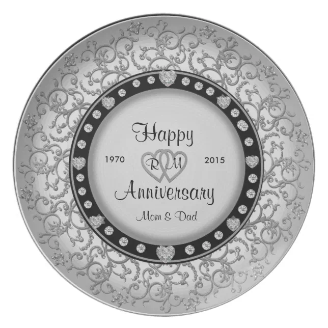 Happy Anniversary Silver Plate with Diamonds | Zazzle