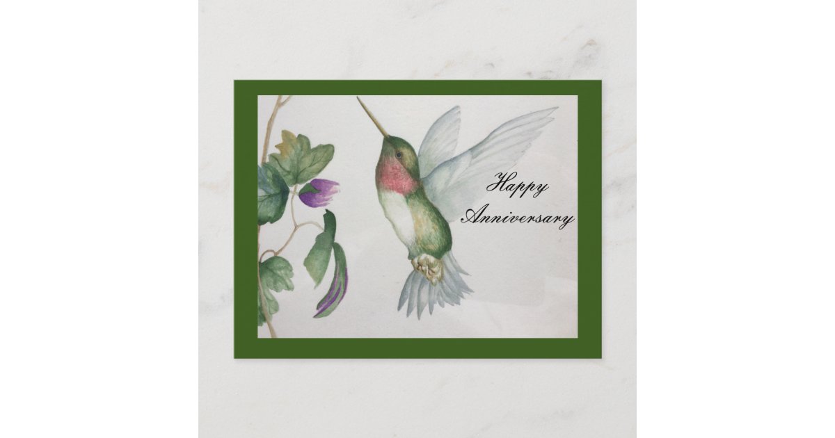 Happy Anniversary Stylish Sweet Hummingbird Postcard | Zazzle