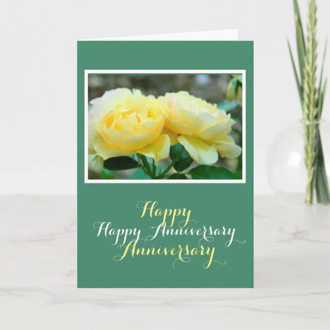 HAPPY ANNIVERSARY/TWO YELLOW ROSES CARD | Zazzle