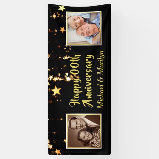 Happy ANY Anniversary | Stars | Then & Now Photos Banner | Zazzle