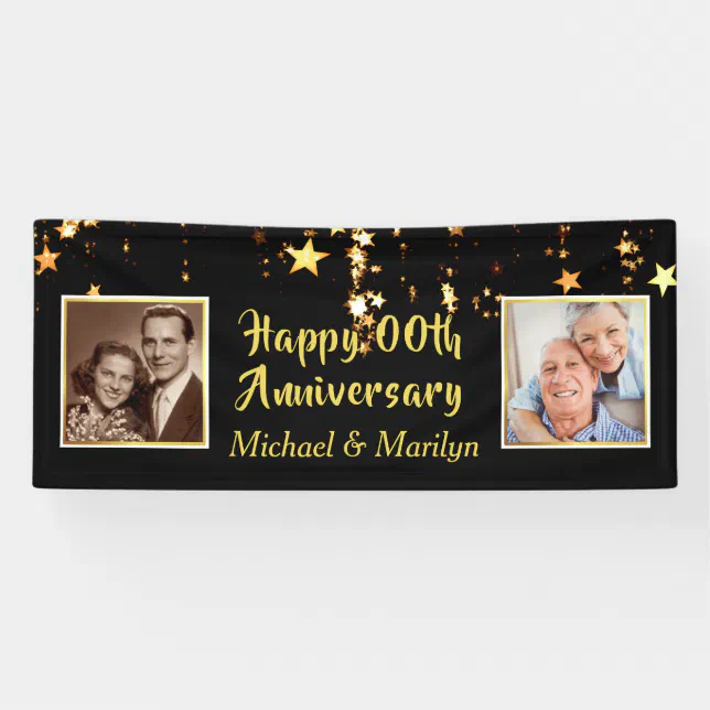 Happy ANY Anniversary | Stars | Then & Now Photos Banner | Zazzle