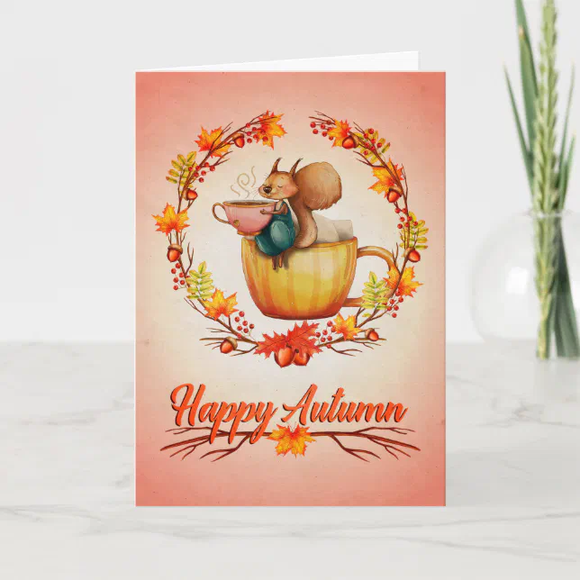 Happy Autumn Squirrel Greeting Card | Zazzle