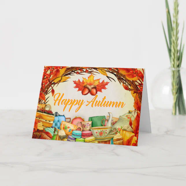 Happy Autumn Tea Party Greeting Card | Zazzle