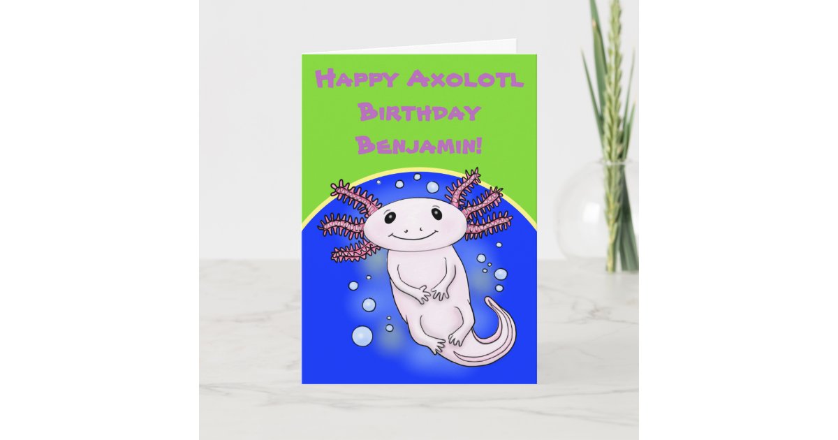 Happy axolotl birthday blue bubbles cartoon card | Zazzle.com