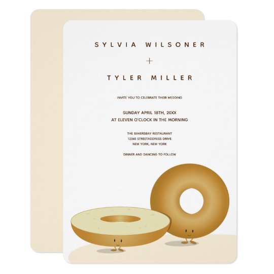 Happy Bagel Wedding White Brown Cream Vertical Invitation | Zazzle.com